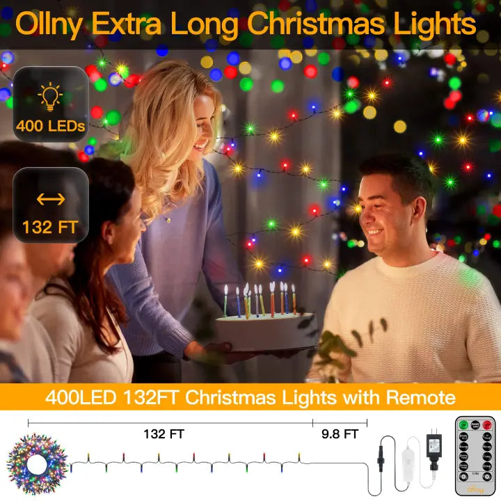 Multicolor Christmas Lights With Remote 132ft Green Wire | Ollny