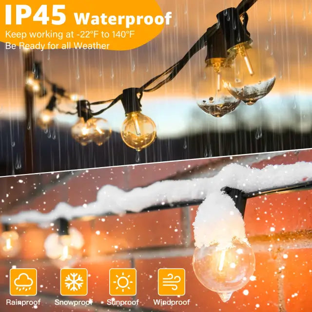 G40 Warm White Globe String Lights For Patio - 25ft | Ollny